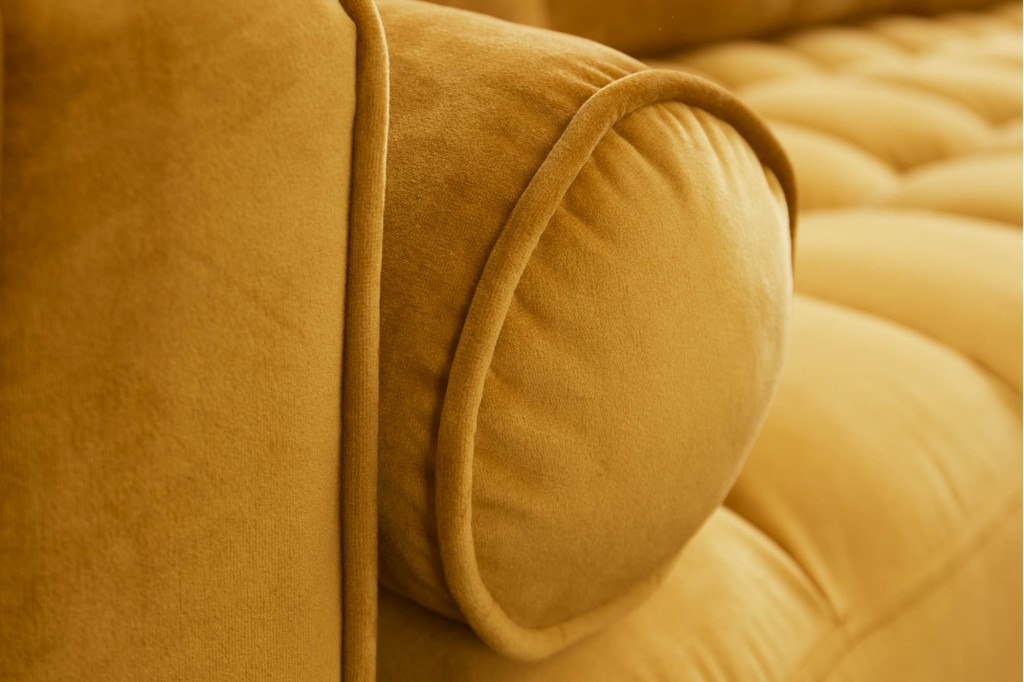 Elégant canapé d'angle COZY VELVET 260cm jaune moutarde velours à ...