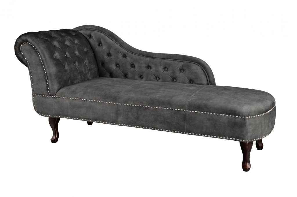 Chesterfield Récamier 170cm velours gris structuré avec boutons et rivets