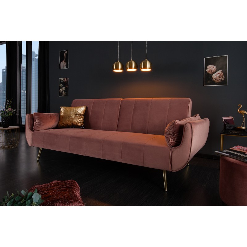 Retro Schlafsofa DIVANI 220cm silbergrau Samt 3er Sofa mit Bettfunktion