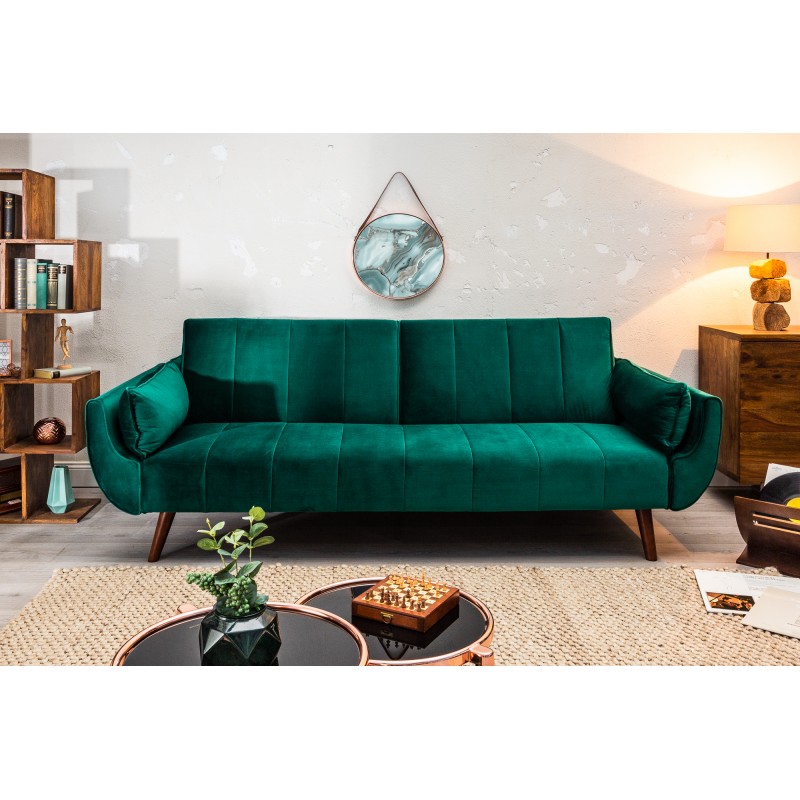 Retro Schlafsofa DIVANI 220cm silbergrau Samt 3er Sofa mit Bettfunktion