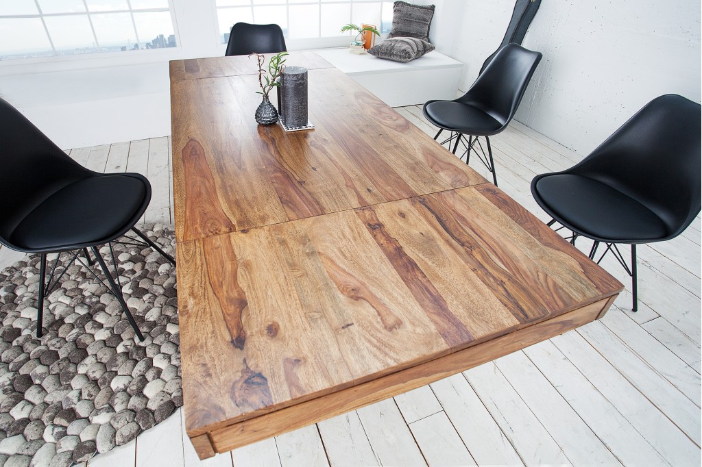 Massiver Esstisch PURE 120-200cm Sheesham mit Ansteckplatten ...