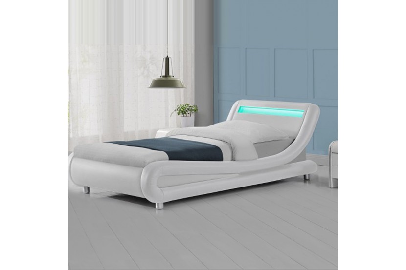 Lit Julio 90 blanc avec led intégré et matelas Romance - MeublerDesign