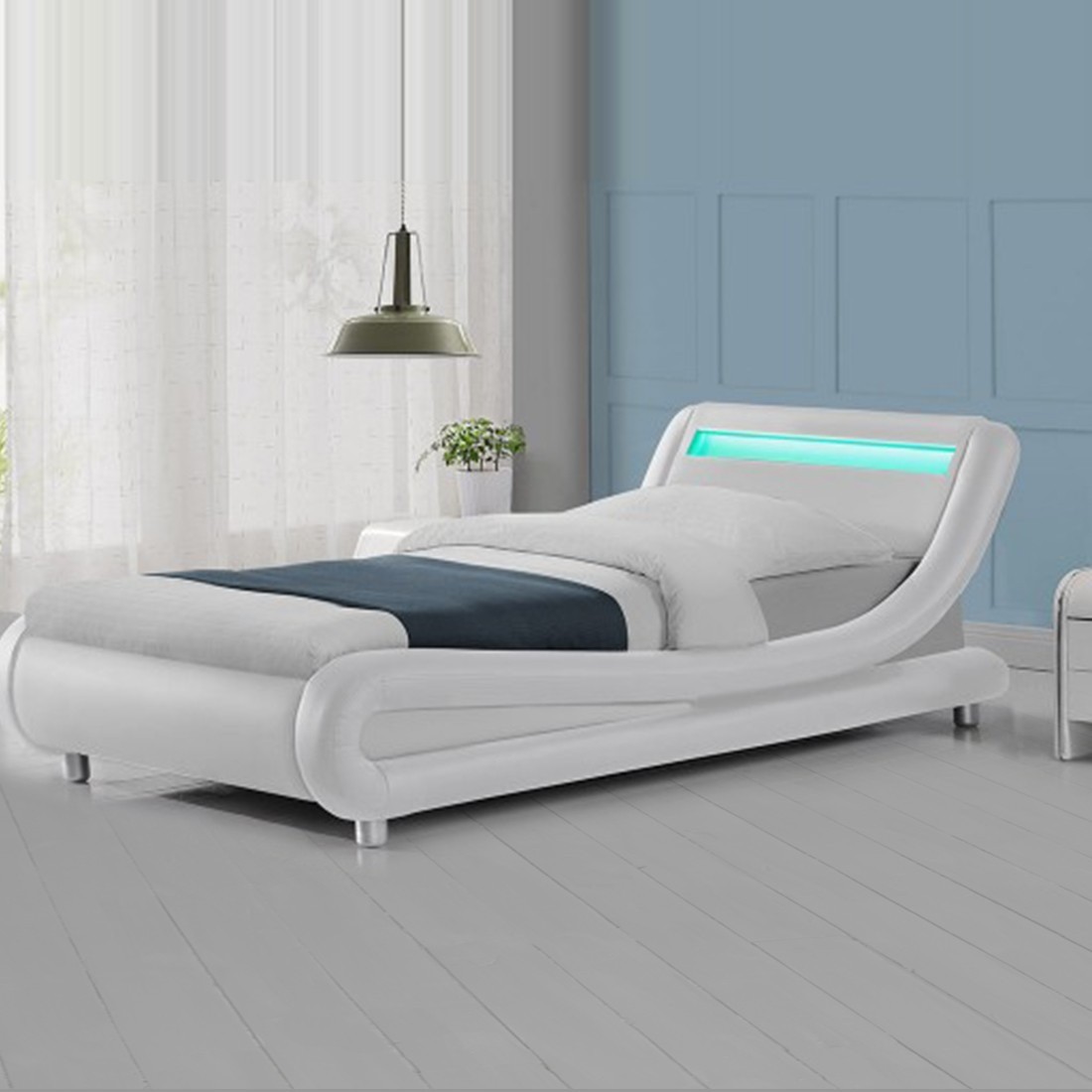Lit Julio 90 blanc avec led intégré et matelas Romance - MeublerDesign