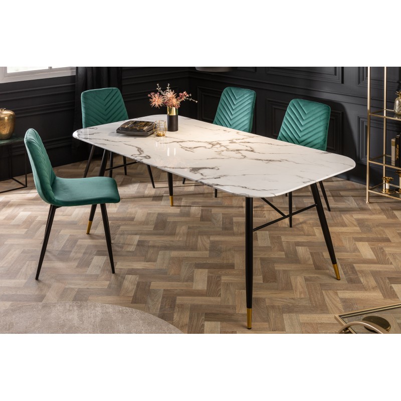 Design Esstisch PARIS 140cm anthrazit Kristallglas mit Marmor-Dekor