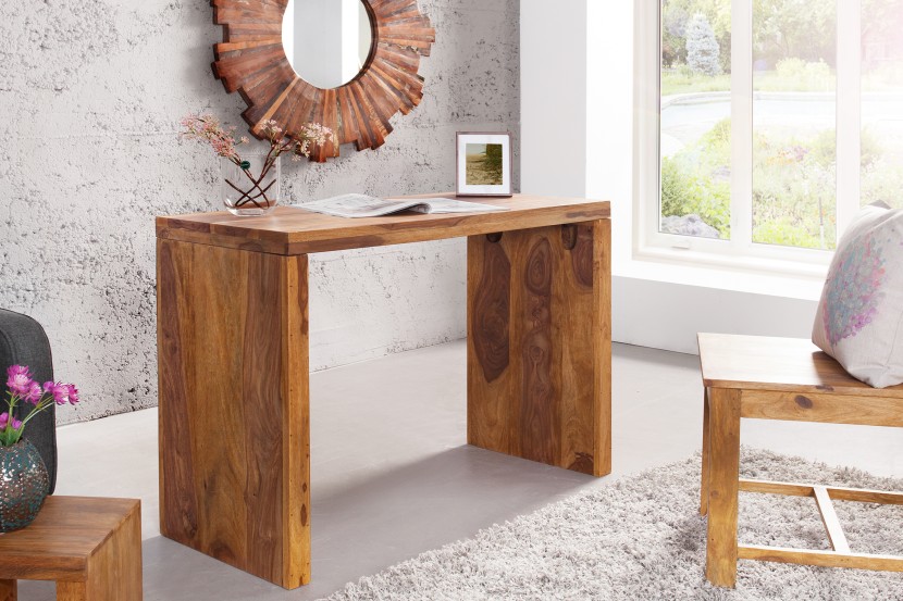 Table console massive MAKASSAR 100cm Sheesham Stone Finish Bureau