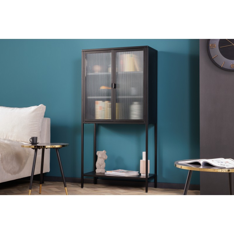 Vitrine industrielle DURA STEEL 75cm noir métal verre strié Highboard