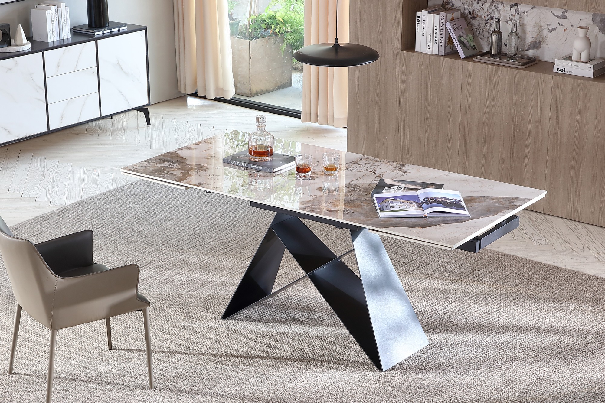 Table de salle à manger extensible en céramique PROMETHEUS 180-220-260cm Céramique Marbre Pandora