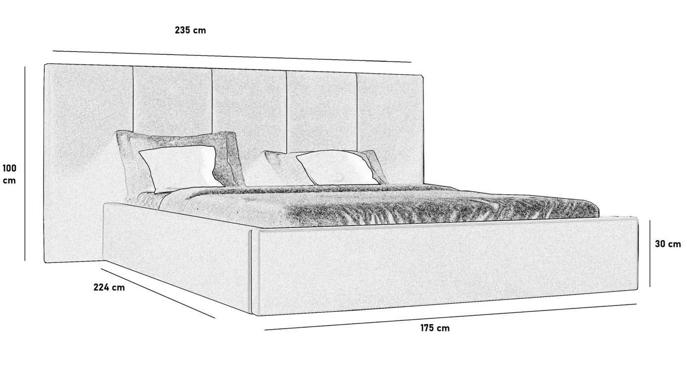 Lit avec tête de lit extra-large et coffre de rangement en velours SIENA
