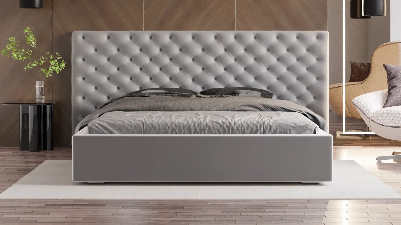 Lit Double Nina Velours avec Coffre de Rangement et Grande Tête de Lit ...