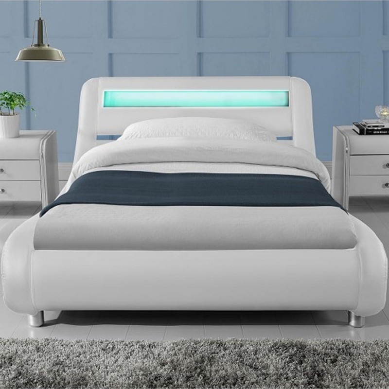 Lit Julio 90 blanc avec led intégré et matelas Romance - MeublerDesign