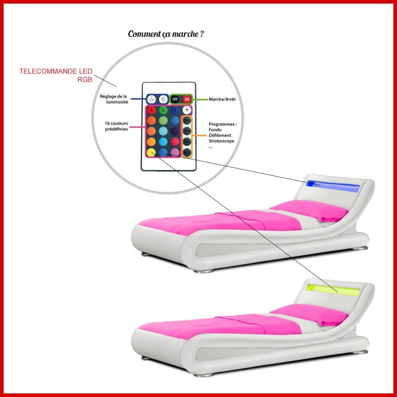 Lit Julio 90 noir avec led intégré et matelas Romance - MeublerDesign