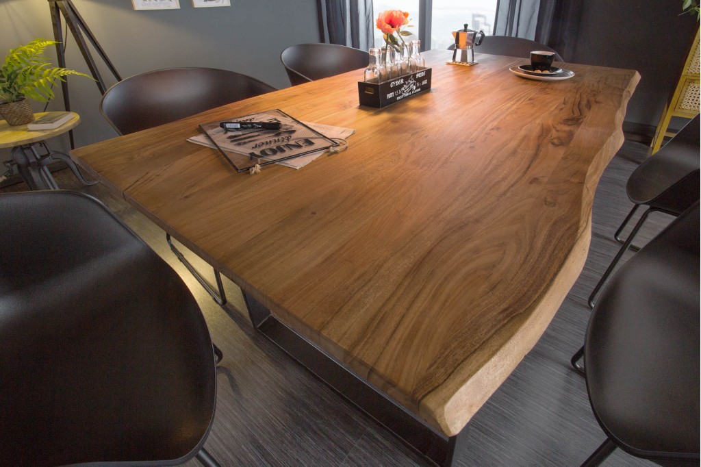 Table de salle à manger en tronc d'arbre massif MAMMUT 160cm en acacia ...