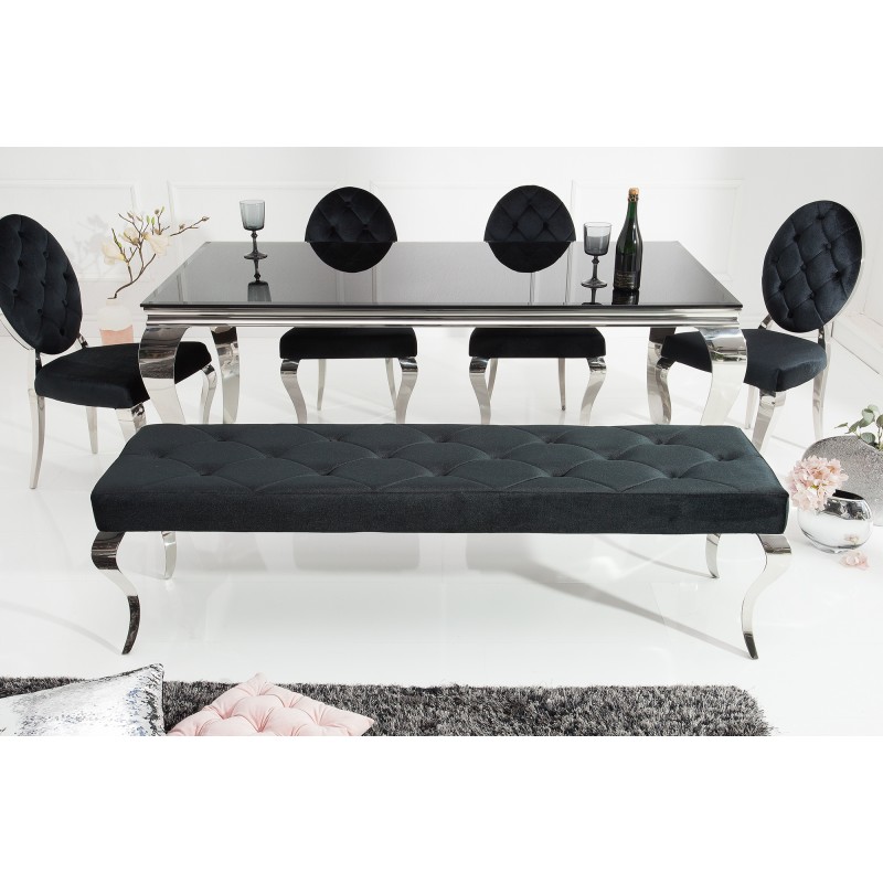 Elegante Sitzbank MODERN BAROCK 172cm schwarz Samt Edelstahl