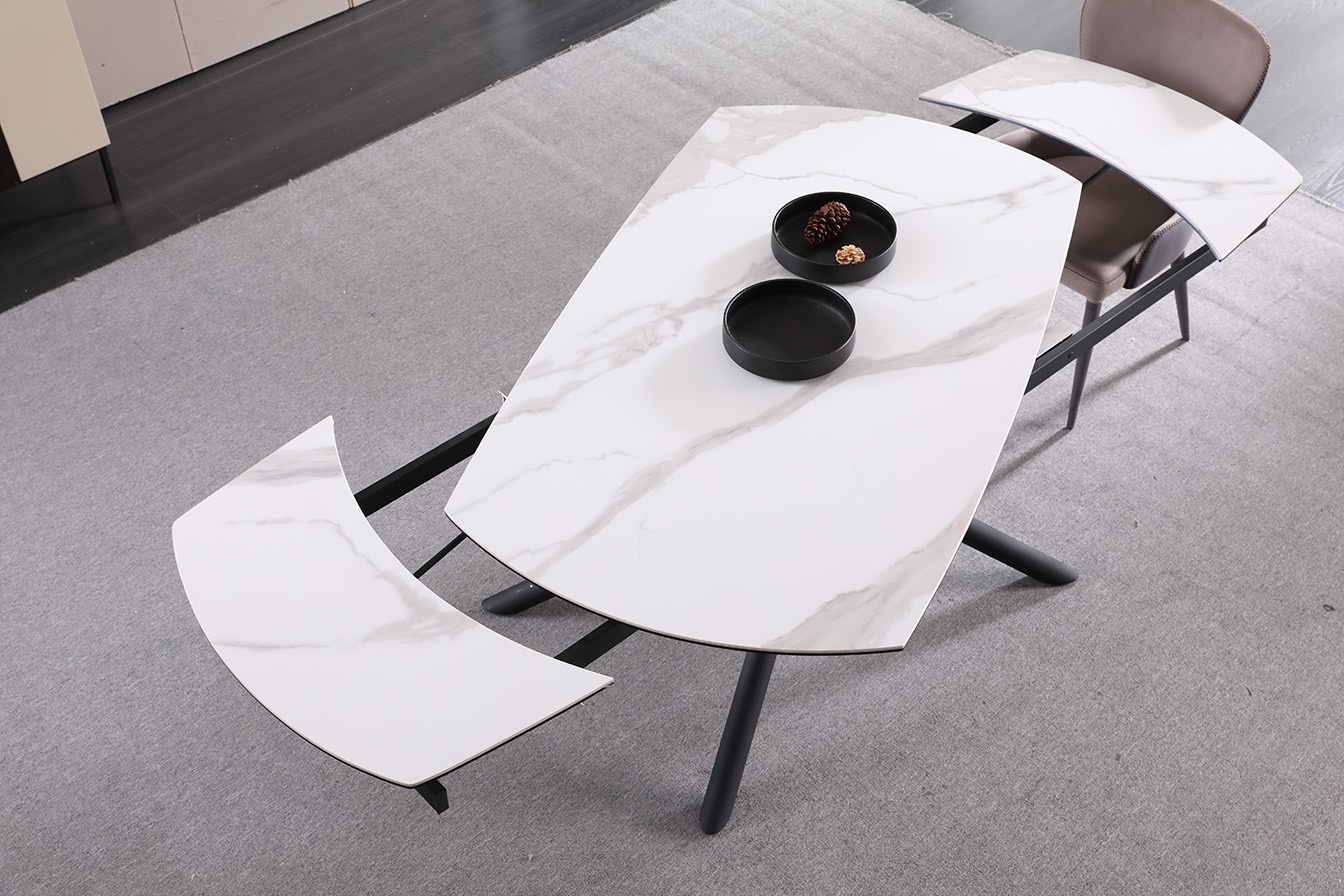 Table de salle à manger moderne en céramique ETERNITY 180-225cm aspect marbre extensible