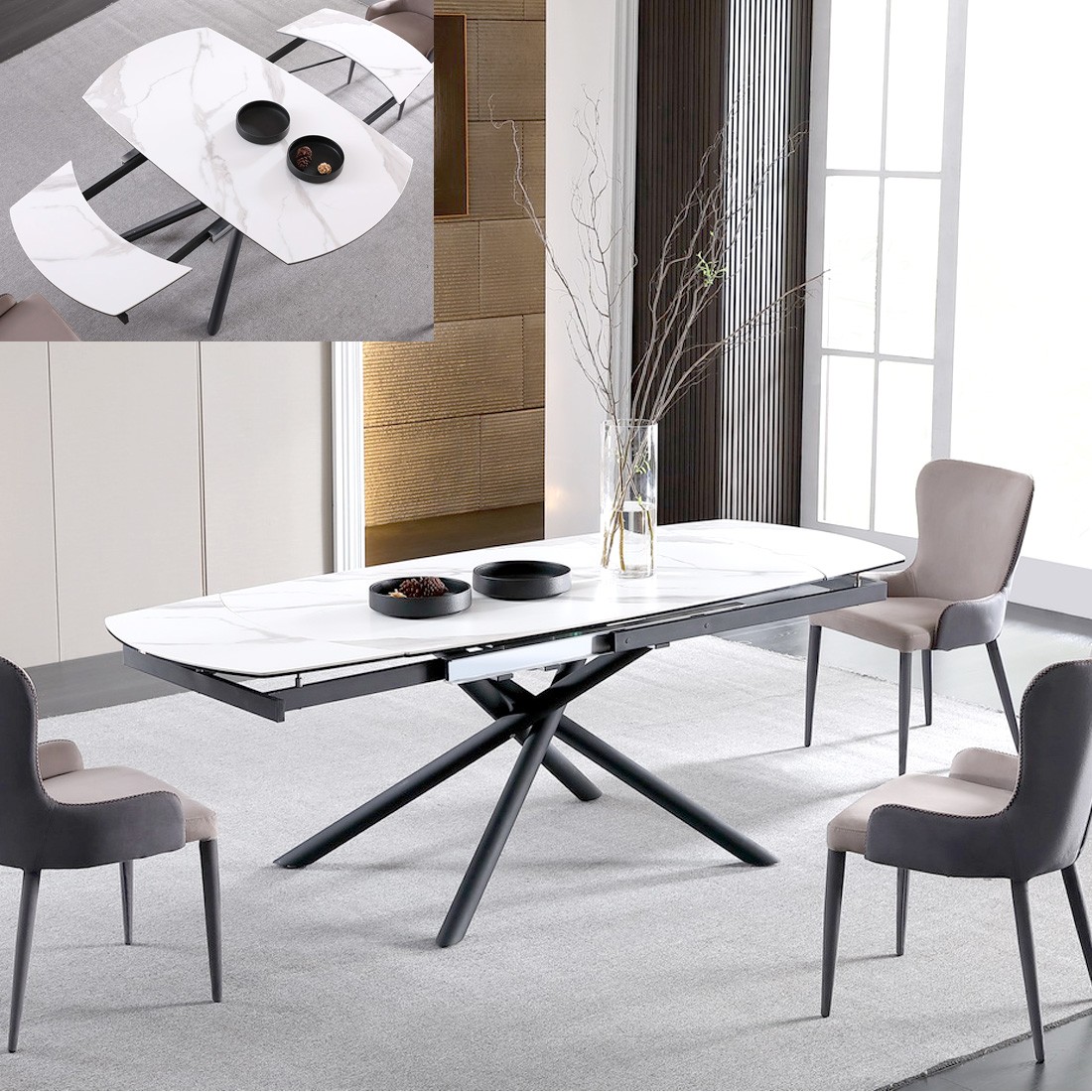 Table de salle à manger moderne en céramique ETERNITY 180-225cm aspect ...