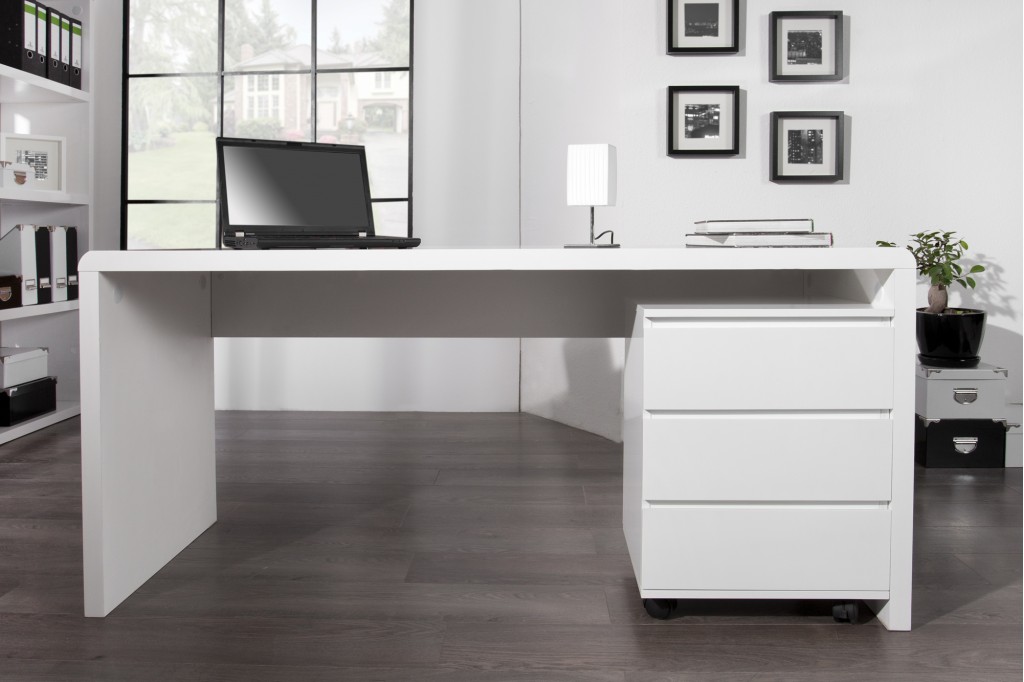 Bureau design FAST TRADE 160cm blanc brillant Table d'ordinateur