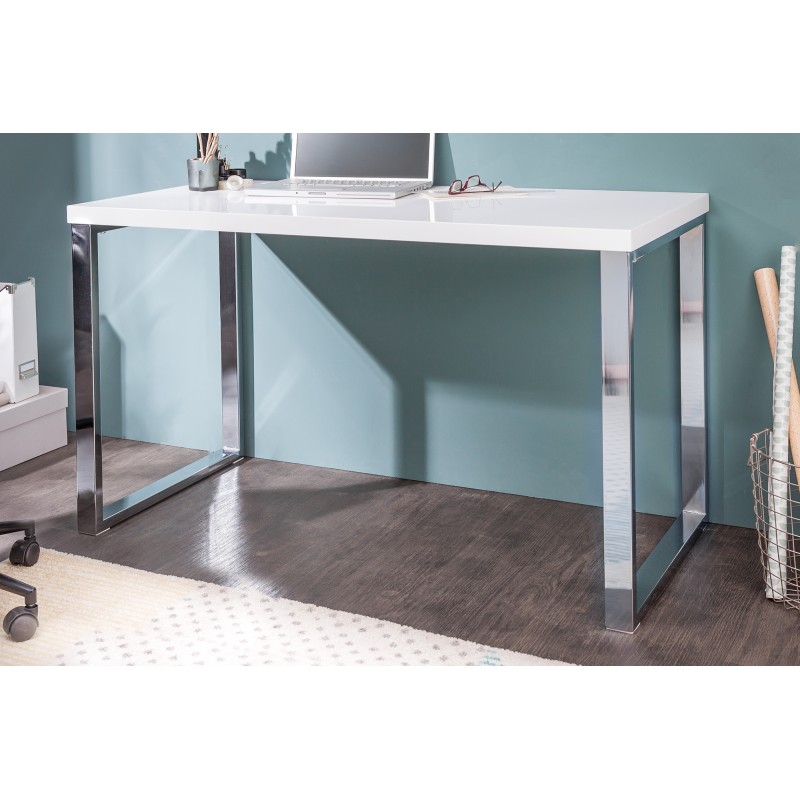 Bureau moderne WHITE DESK 120cm blanc brillant Table de bureau