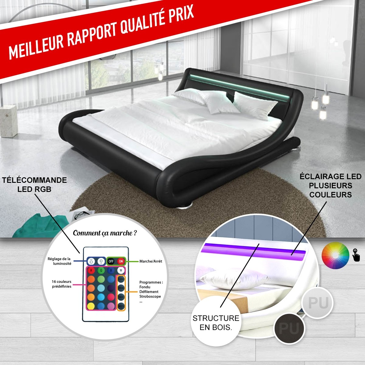 Julia Designbett mit integrierter LED - MEUBLERDESIGN