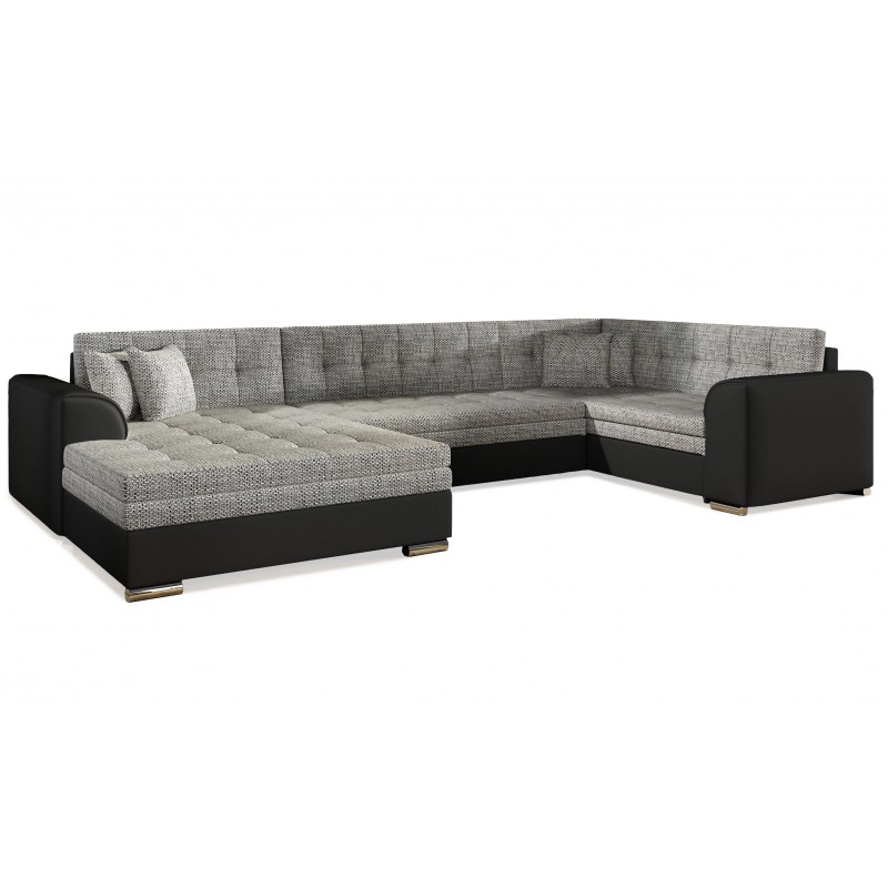 Canapé panoramique 7 places cuir supérieur DONATELLO II - Noir - Angle ...