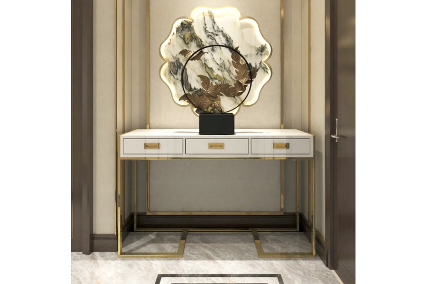 Table console pied couleur or avec tiroirs Table de couloir rectangulaire Luxuria