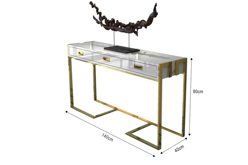 Table console pied couleur or avec tiroirs Table de couloir rectangulaire Luxuria