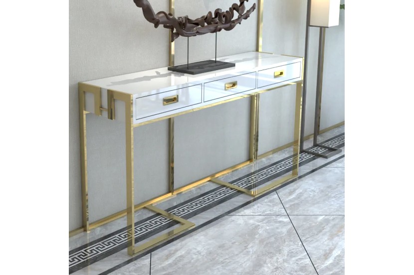 Table console pied couleur or avec tiroirs Table de couloir rectangulaire Luxuria