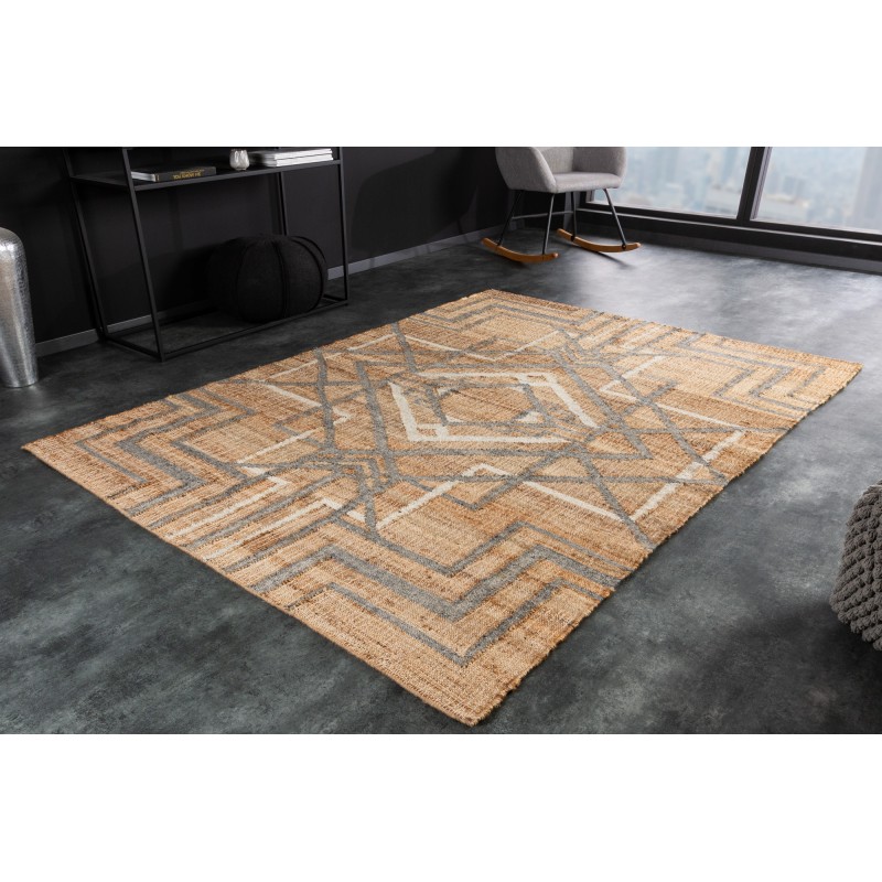 Handgewebter Teppich AZTECA 230x160cm grau Wolle geometrische Muster