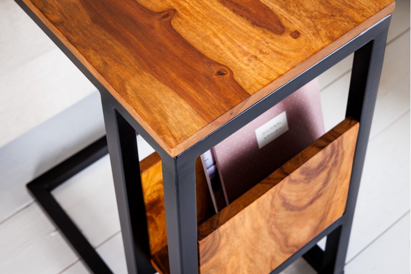 Table d'appoint industrielle CONCIERGE 45cm Sheesham bois stone finish ...