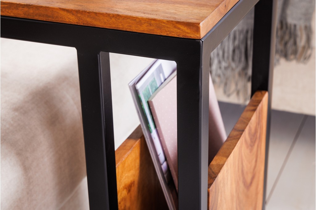 Table d'appoint industrielle CONCIERGE 45cm Sheesham bois stone finish ...