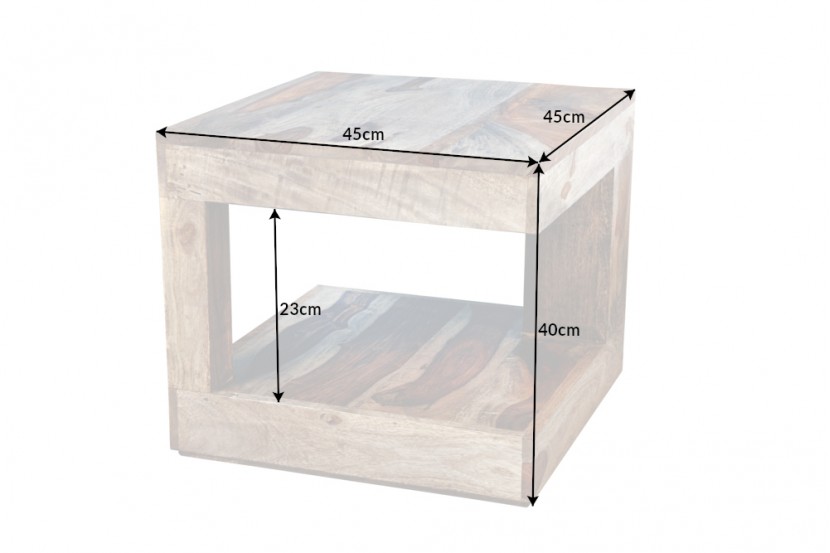 Table basse massive GIANT 45cm Sheesham smoke finish fait main