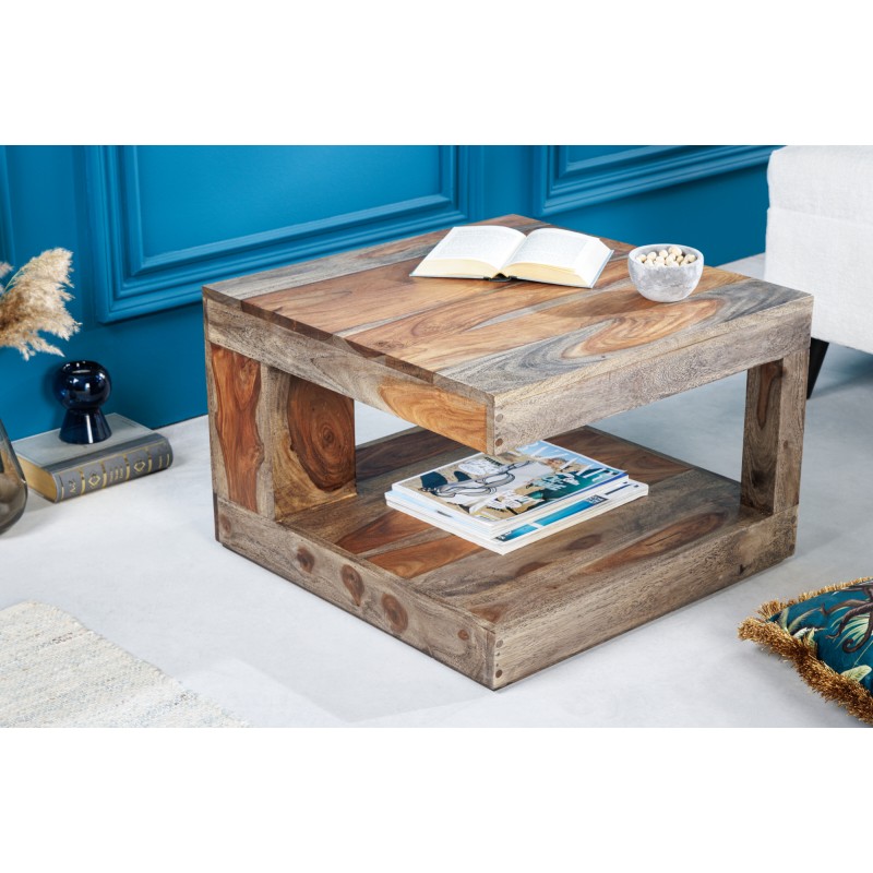 Table basse massive GIANT 45cm Sheesham smoke finish fait main