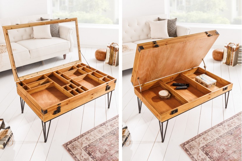 Table basse vintage SEVEN SEAS 100cm pin naturel Hairpin Legs plateau ...