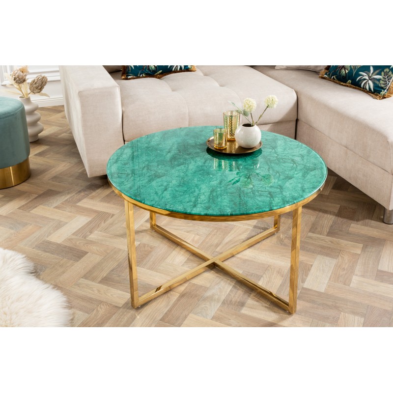 Eleganter Couchtisch BOUTIQUE 80cm weiÃ rund Kristallglas mit Marmor ...