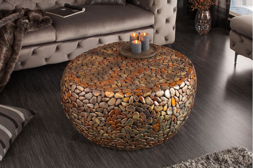 Table basse artisanale STONE MOSAIC 72cm cuivre aspect mosaïque