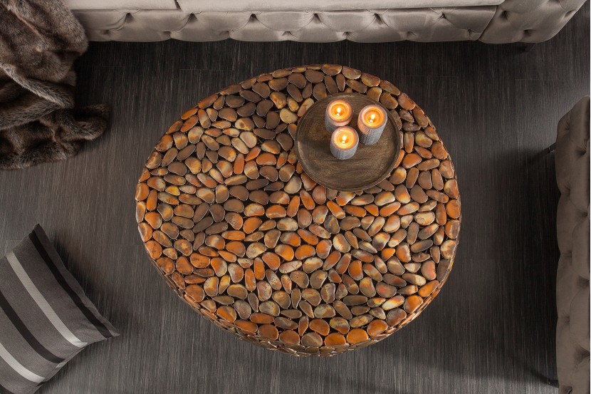 Table basse artisanale STONE MOSAIC 72cm cuivre aspect mosaïque