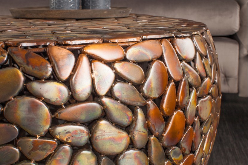 Table basse artisanale STONE MOSAIC 72cm cuivre aspect mosaïque