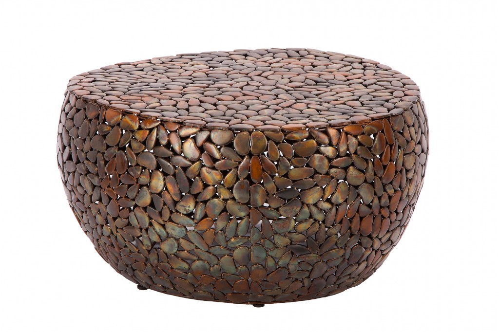 Table basse artisanale STONE MOSAIC 72cm cuivre aspect mosaïque