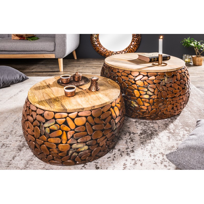 Table basse artisanale STONE MOSAIC 72cm cuivre aspect mosaïque