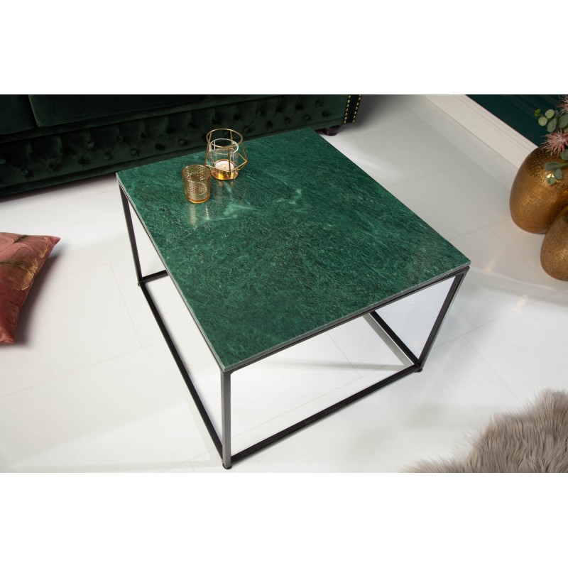 Table basse élégante DIAMOND 70cm vert laiton avec plateau en marbre