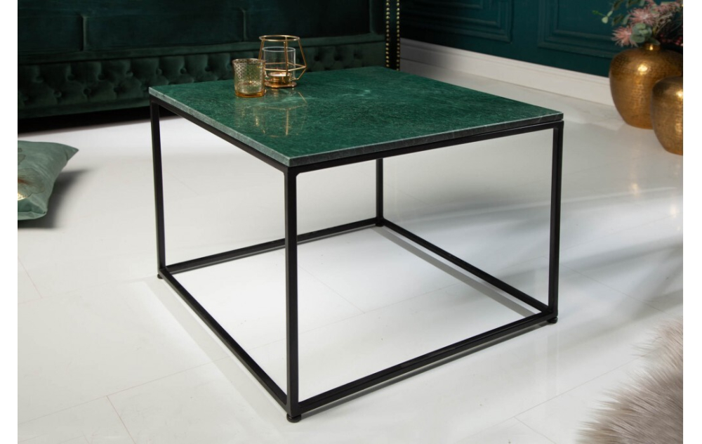 Elégante table basse ELEMENTS 50cm verte avec plateau en marbre poli