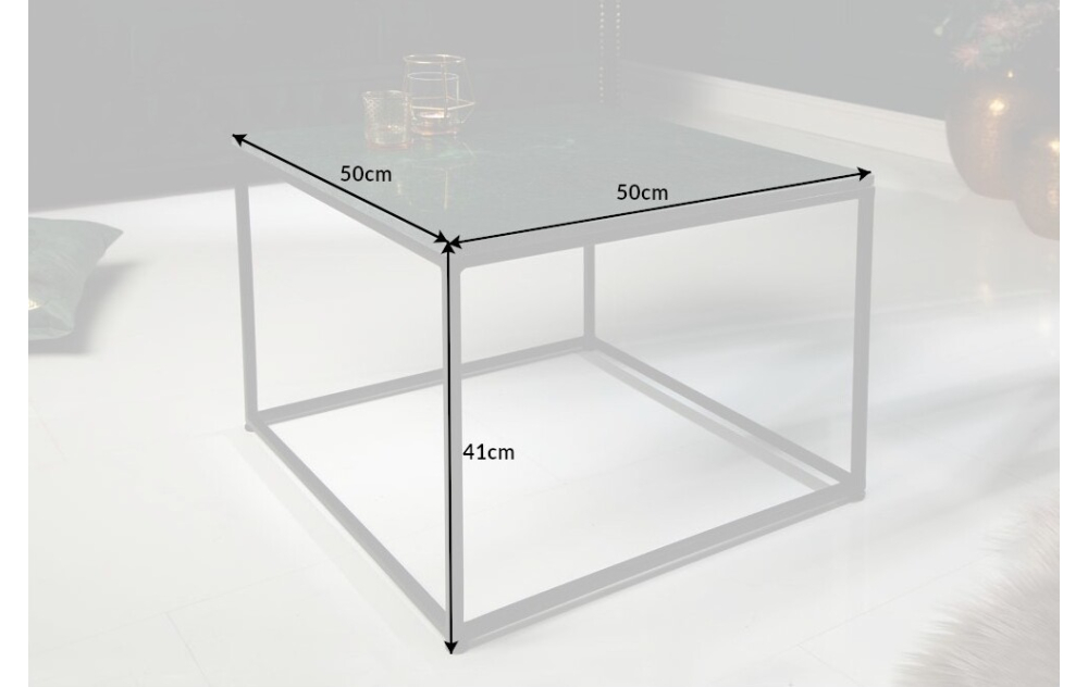 Elégante table basse ELEMENTS 50cm verte avec plateau en marbre poli