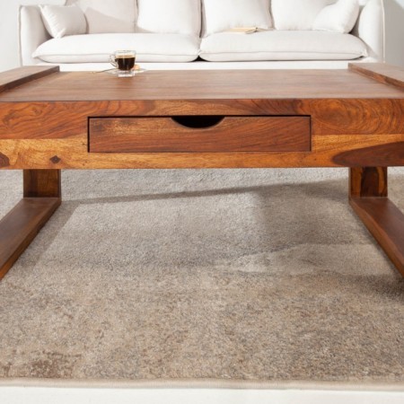 Table basse massive MARKANT 100cm Sheesham avec tiroir
