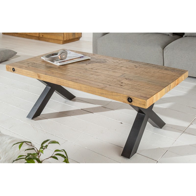 Massiver Couchtisch IRON CRAFT 60cm Sheesham stone finish Industrial Design