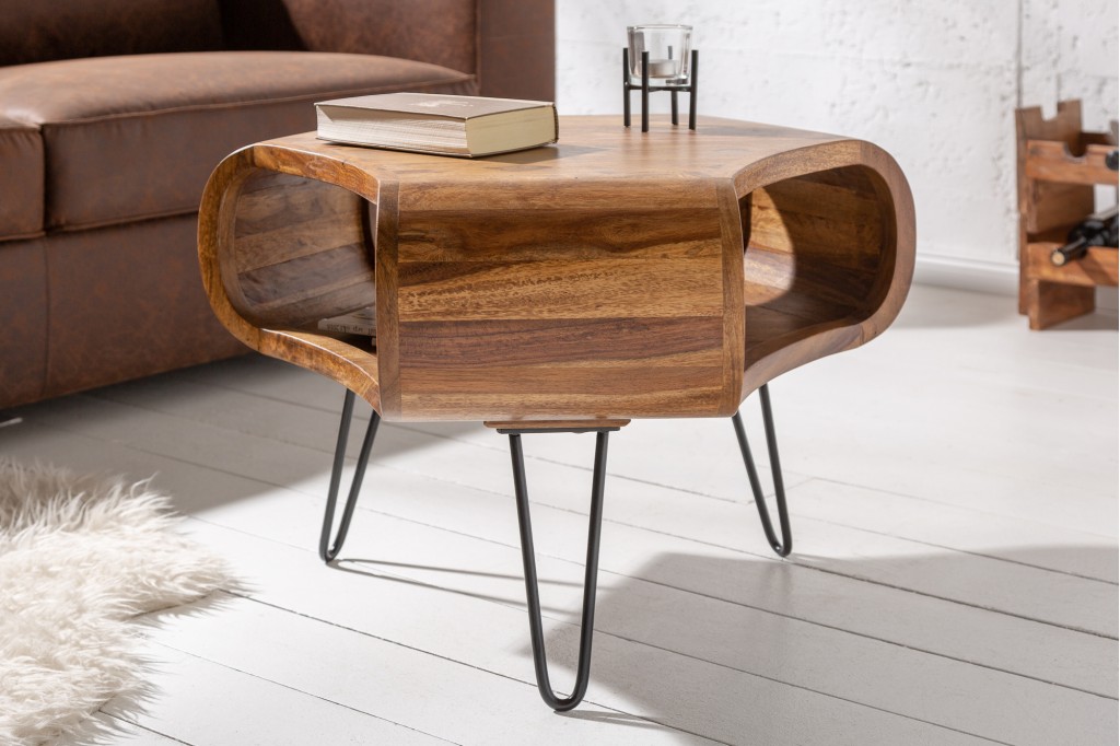 Table basse rétro ORGANIC LIVING 70cm Sheesham Palisander Hairpin Legs