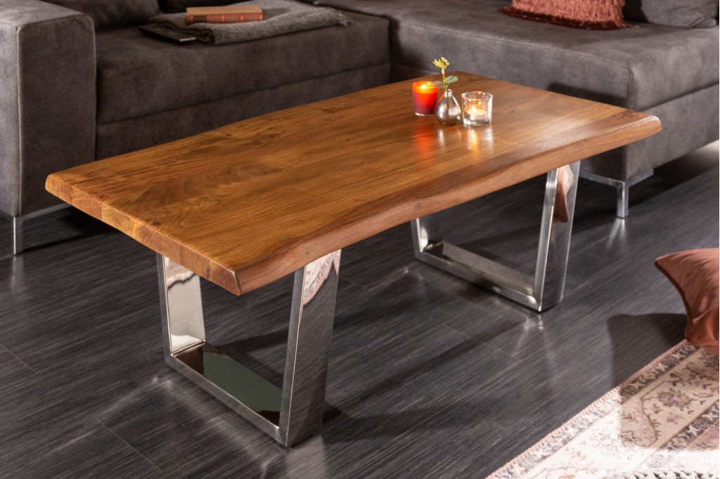 Table basse en tronc d'arbre massif MAMMUT 110cm Acacia Honey Finish ...