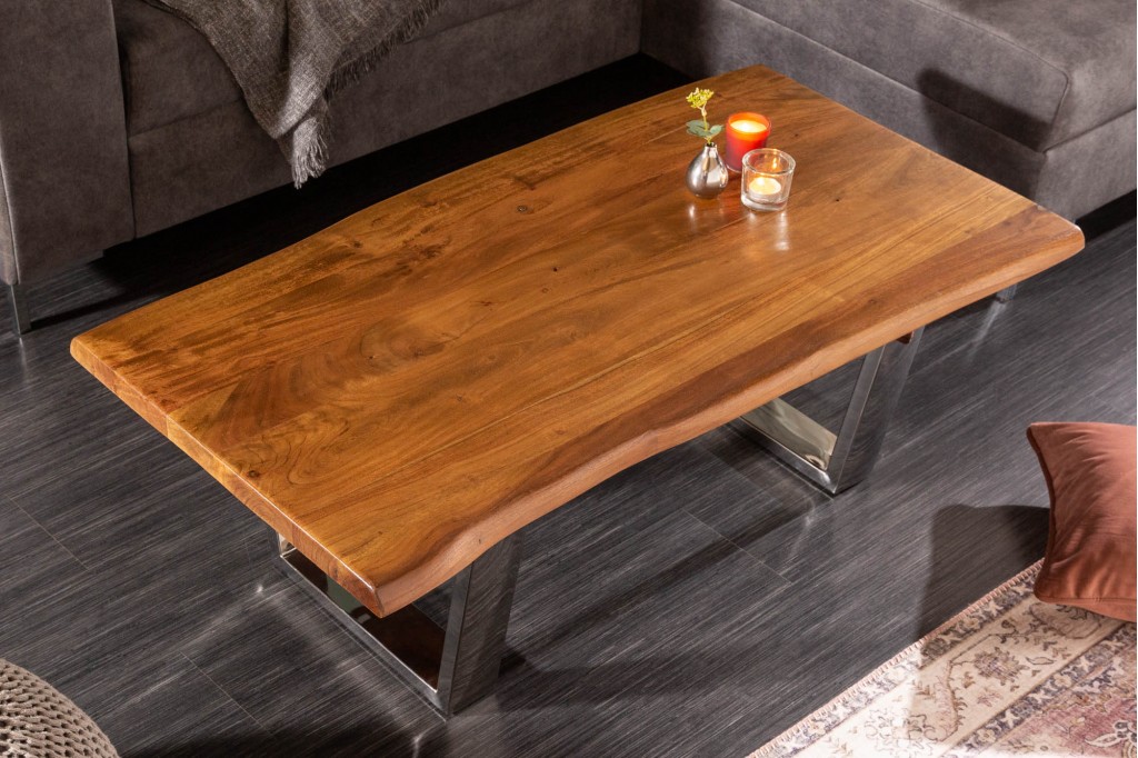 Table basse en tronc d'arbre massif MAMMUT 110cm Acacia Honey Finish ...