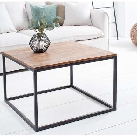 Table basse design ELEMENTS 70cm Sheesham stone finish Fer noir mat