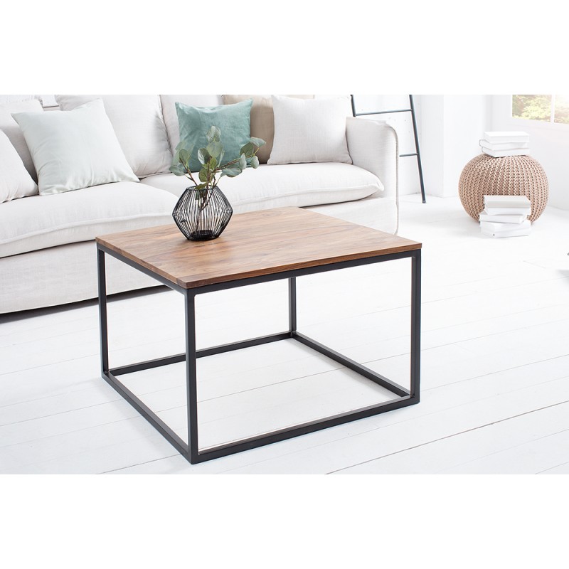 Table basse design massive BOLT 80cm Sheesham stone finish fait main