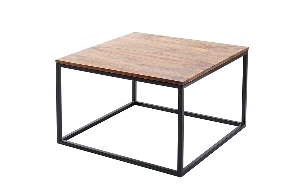 Table basse design ELEMENTS 70cm Sheesham stone finish Fer noir mat