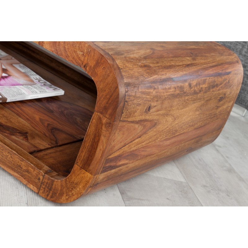 Table basse massive CURVED 100cm bois de Sheesham Stone Finish TV-Lowboard
